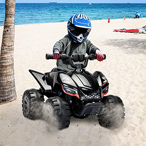 TOBBI Kids Ride-on ATV, 6V Battery Powered Electric Quad Car with Music, LED Lights and Spray ...