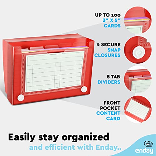 Index Card Holder Red, 3x5 Note Flash Card Organizer Case, File Box ...