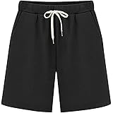 Fuwenni Women's Casual Elastic Waist Comfy Curling Knee Length Bermuda Shorts with Drawstring ...