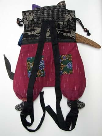 Amazon.com | Handmade Unique Adorable Bohemian Colorful Patchwork Plush Cat Backpack Large - Eco ...