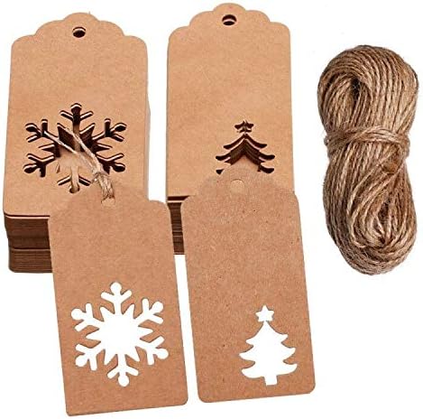 100 Pieces Paper Gift Tags Kraft Hang Labels Christmas Tree Snowflake ...