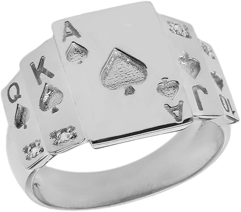 Men's Sterling Silver Diamond"Ace of Spades" Royal Flush Poker Cards ...