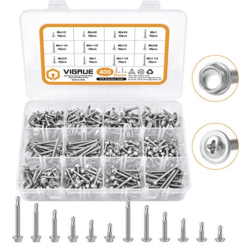 400PCS #8 x 1/2" to 1-1/2" Self Drilling TEK Screws Assortment Kit, Hex ...