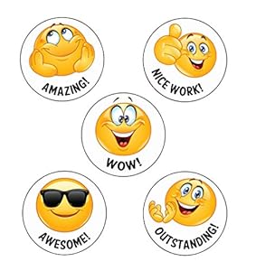 125 x Wow! Emoji Reward Stickers. Wow!, Nice work!, Amazing!, Awesome ...