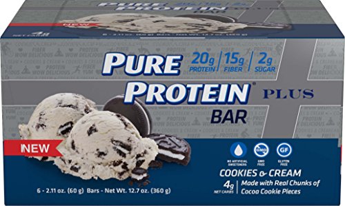 Pure Protein Plus Bars, Gluten Free, Cookies and Cream, 2.11 oz, 6 ...