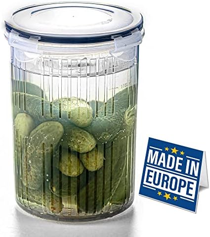 Crystalia Pickle Jar with Strainer Insert, Deli Food Storage Container ...