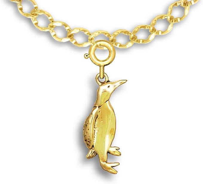 Amazon.com: 14k Gold Penguin Charm for Charm Bracelet by The Magic Zoo ...