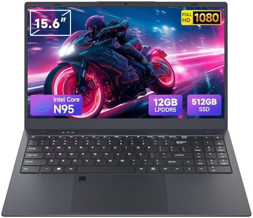 Akocrsiy 15.6 Inch Student Business Laptop Computer, LPDDR5 12GB RAM 512GB ROM, Intel N95 ...