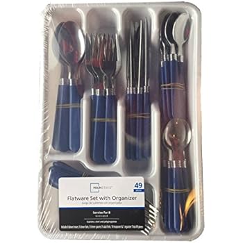 Amazon.com | Mainstays Plastic Handle 49pc Flatware Set, Blue: Flatware ...