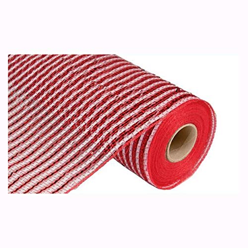 10" Wide Poly Deco Plastic Mesh Deluxe Wide Foil Red/White Stripe 10 ...