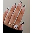 Amazon.com: RikView French Tip Press on Nails Medium Acrylic Nails with Pearls Black Press on ...