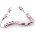 Amazon.com: Pink Retractable Car Charger Coiled Lightning Cable - 2 in 1 Lightning and USB C ...
