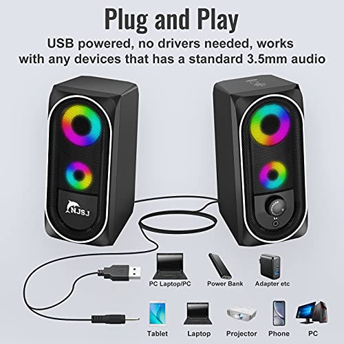 NJSJ Computer Speakers, USB Powered PC Speaker, 10W Stereo Desktop ...