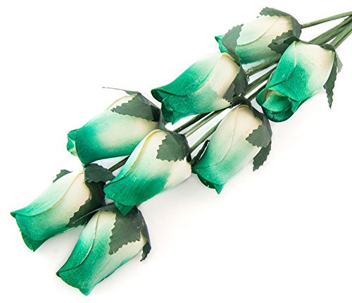 Amazon.com: White Roses with Dark Green Tips Bunch of 8 Closed Bud ...