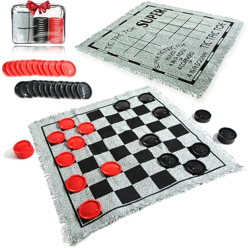Giant Checkers Set - 3 in 1 Tic Tac Toe Game Board for Adults and Kids ...