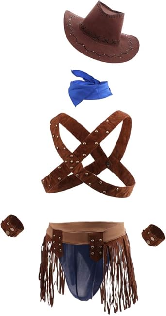 Sexy Cowboy Uniform Costume Set Halloween Tops Hat Tassel Brief Outfit ...