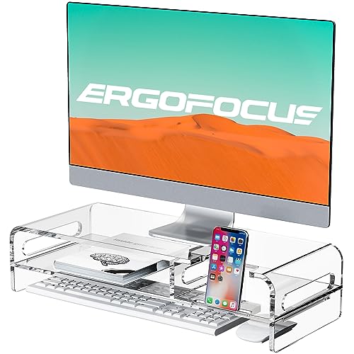 20inch Large Acrylic Monitor Stand Riser, 2-Tier Clear Monitor Stand ...