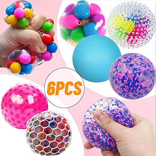 Squishy Stress Balls for Kids and Adults - 6 Balls Water Bead Stress ...