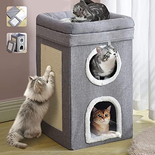 Foldable Cat House 2-in-1 Large Cats Cave Kitten Bed with Cube Cat ...