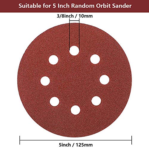 5 Inch Hook and Loop Sanding Discs, 100Pcs Sandpaper Set, 8 Holes ...