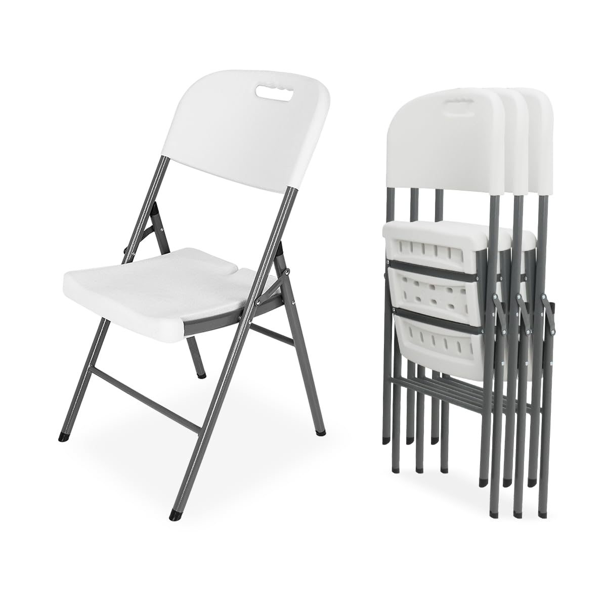 GAON. Folding Plastic Chair 4 Pack, Foldable White Chairs for Garden ...