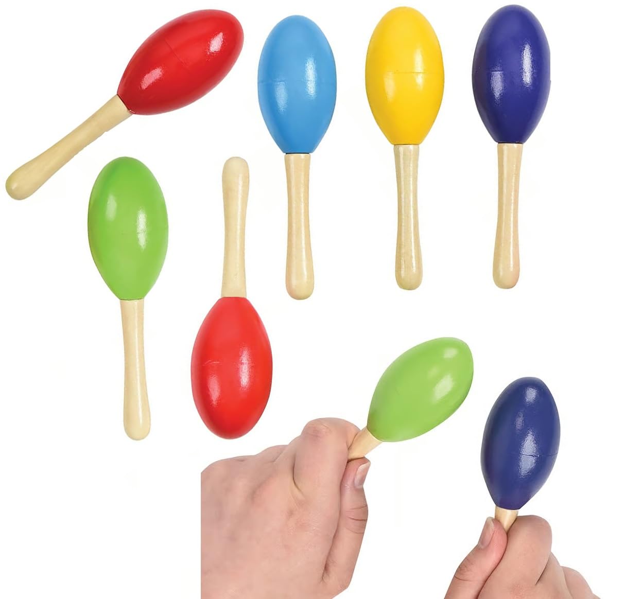 Colorful Mini Wooden Maracas - 6 Pack. (5") 6 Colors in Random ...