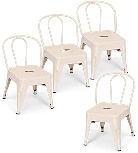 Amazon.com: Costzon Set of 4 High Back Kids Metal Stool, Contour School ...