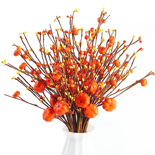 FOIMAS 6PCS Artificial Berry Stems with Orange Pumpkin Stems Pip Berry ...