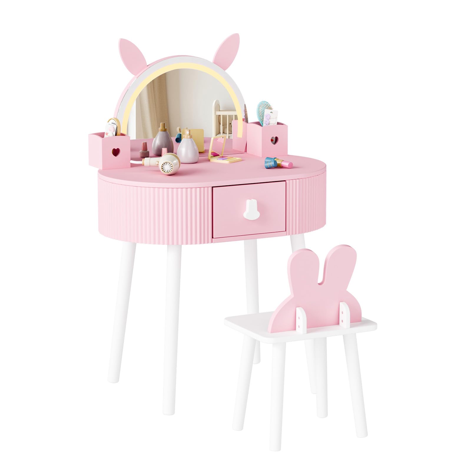 JOYMOR Kids Vanity with Lights, Girls Vanity Set w/Touch Screen 3 ...