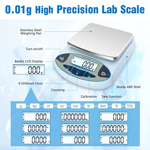 FOUR E'S SCIENTIFIC Lab Scale 3000g X 0.01g Accuracy - High Precision ...