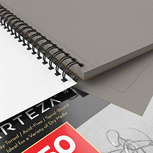 ARTEZA 9X12" Gray Toned Sketch Pad, Pack of 2, 100 Sheets (80lb/118 gsm), Spiral-Bound, 50 ...