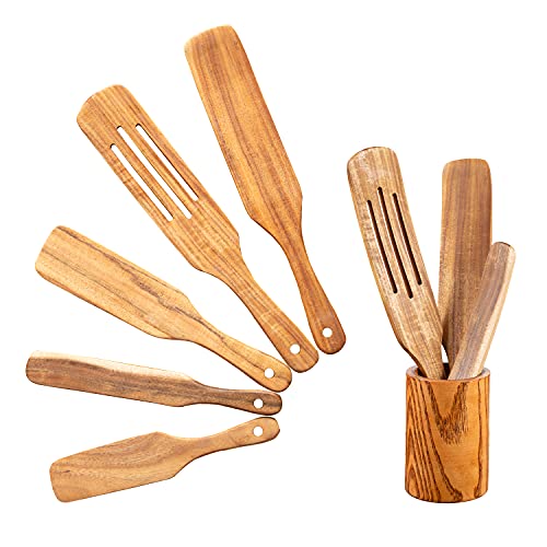 Wooden Spurtle Kitchen Utensils Set- 6Pcs Wood Cooking Utensils, Acacia ...