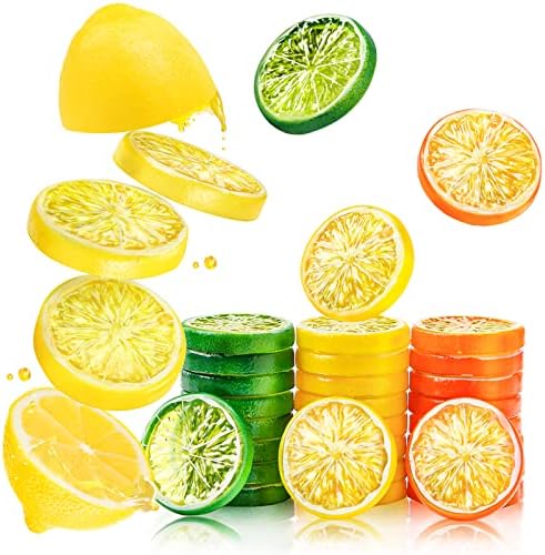 BigOtters Fake Lemon Slices, 24PCS Assorted Colors Artificial Fruits 2 ...