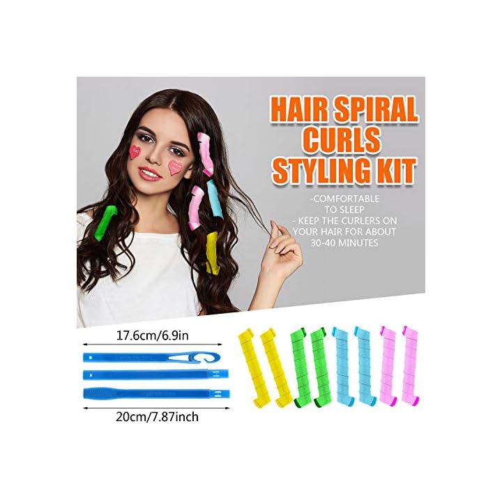 42 Pieces Spiral Curlers Wave Curls Kit, No Heat Hair Curlers Styling ...