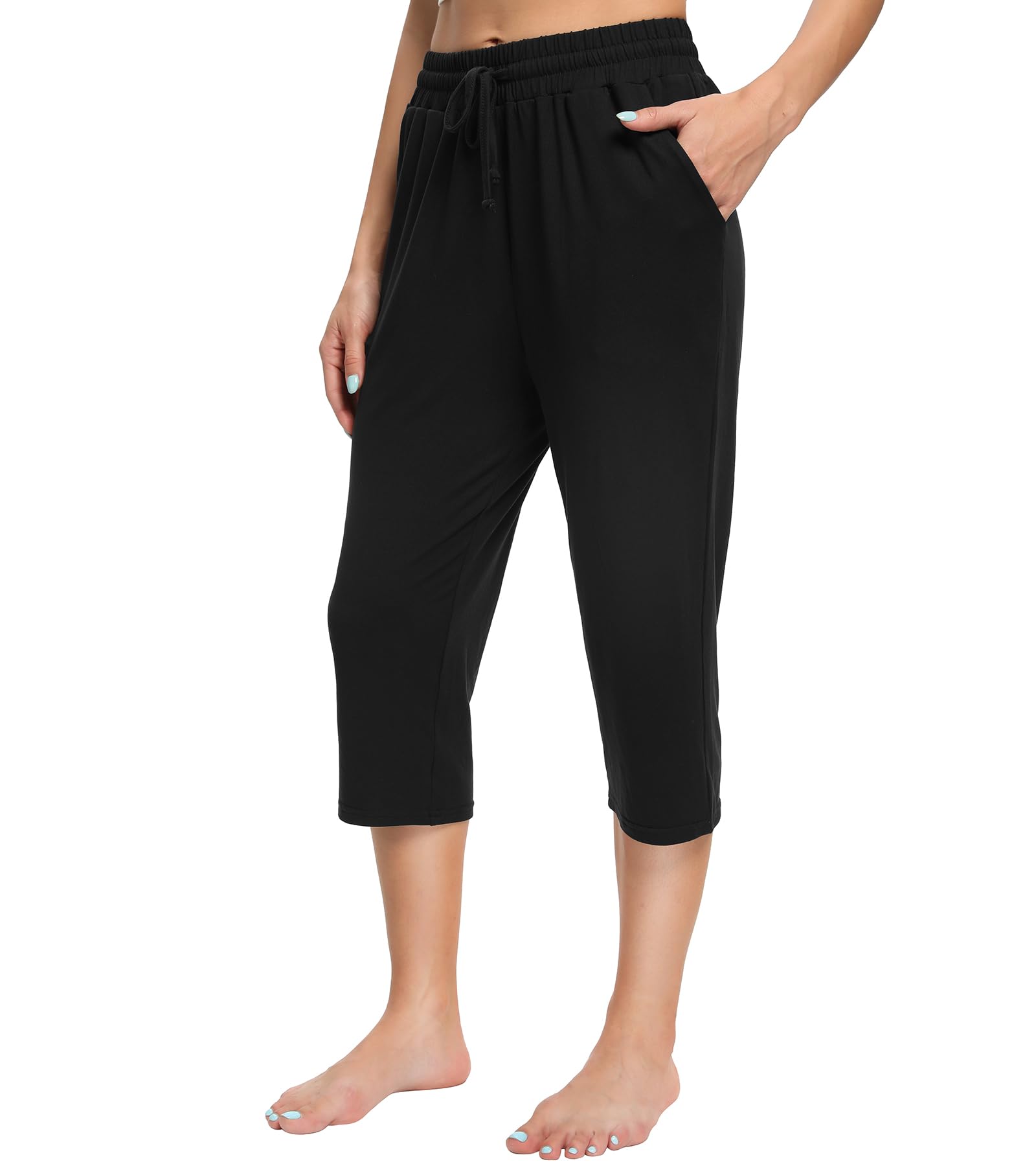 OLIKEME Women's Capri Yoga Pants High Waisted Wide Leg Drawstring ...