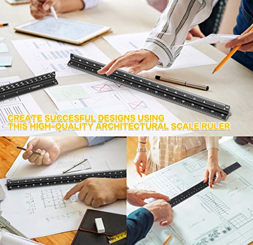 12 Inch Architectural Scale Ruler Set, YXQUA Laser-Etched Aluminum ...
