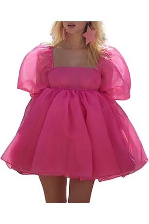 Women's Puff Sleeve Tulle Princess Dress Off Shoulder Square Collar ...