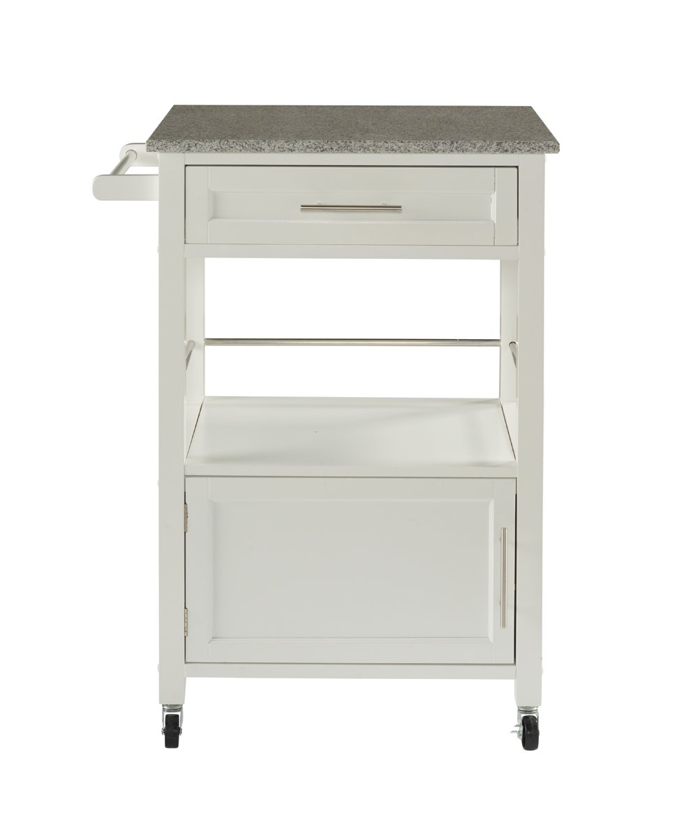 White Linon Storage Cart On Wheels With Granite Top. Great For Small ...
