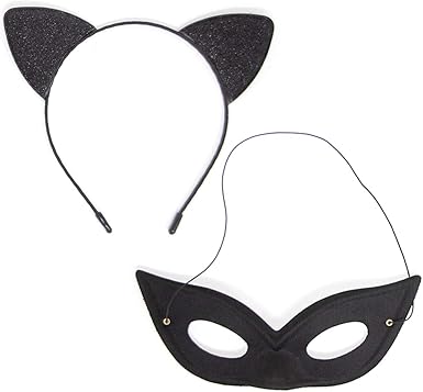 Amazon.com: Cheerin Cat Ear Headband with Cat Mask | Glitter Kitty Cat ...