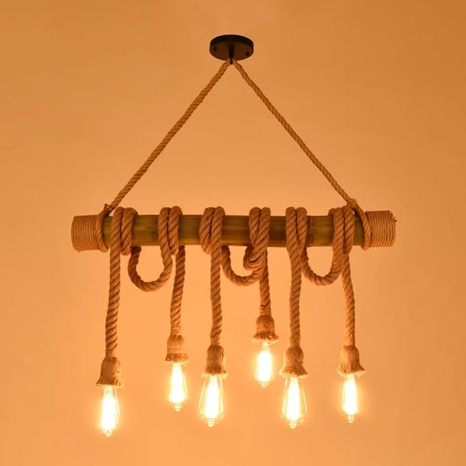 TIMBERINO Rope Ceiling Light Rustic Lighting - Retro Hemp Rope Pendant ...