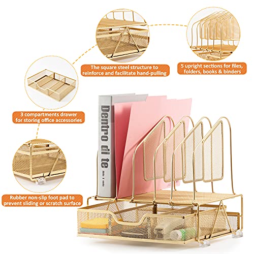 Beiz Gold Desk Organizer and Accessories Storage with 5 Vertical File ...