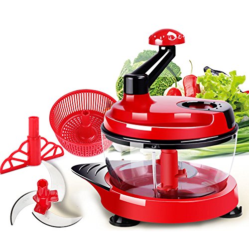 Momugs 8 Cup Red Food Processor with Salad Spinner Basket, Manual Hand ...