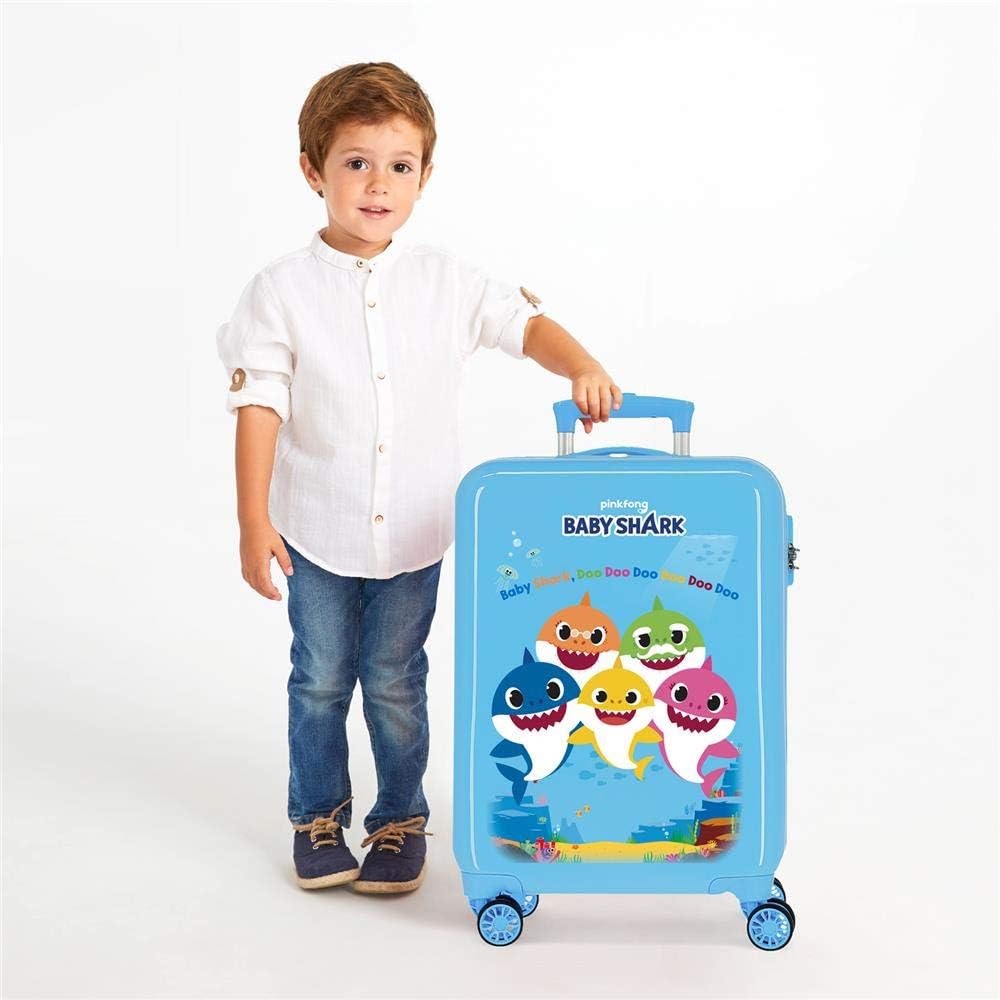Baby Shark Shark Family Blue Cabin Suitcase 38 x 55 x 20 cm Rigid ABS ...