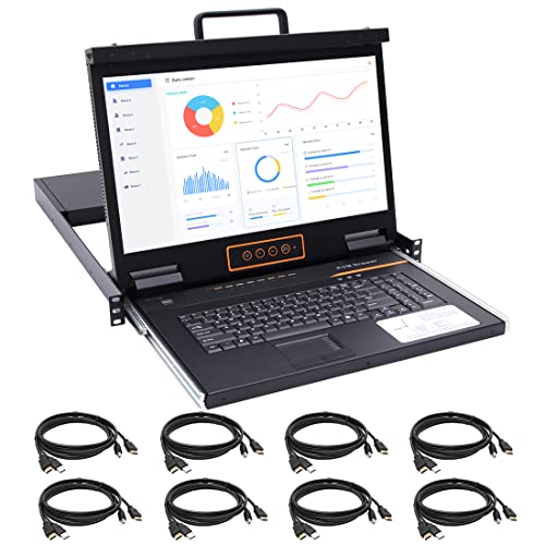 KVM Console Full HD 18.5-Inch, 8 Port HDMI Rack Mount KVM Drawer, 1U ...