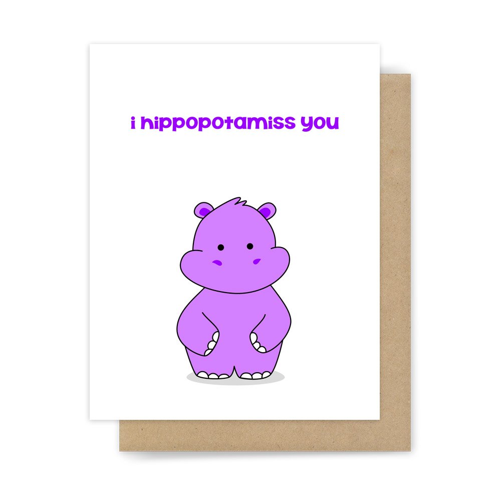Amazon.com: Cute I Miss You Card Hippo Pun Goodbye Handmade Greeting ...
