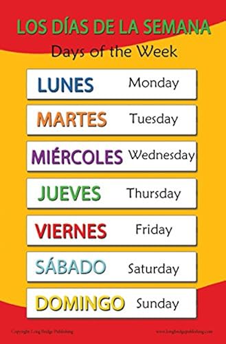 Spanish Language School Poster - Days of The Week - Wall Chart for Home ...