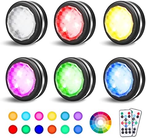 LEASTYLE Color Changing Puck Lights with Remote 6 Pack RGB Puck Lights ...