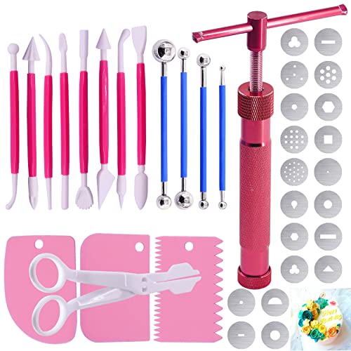 Keadic 37Pcs Rose Red Clay Fondant Extruder Cake Decorating Supplies ...