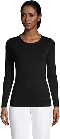 Lands' End Women's Cotton Rib Long Sleeve Crewneck T-Shirt at Amazon ...