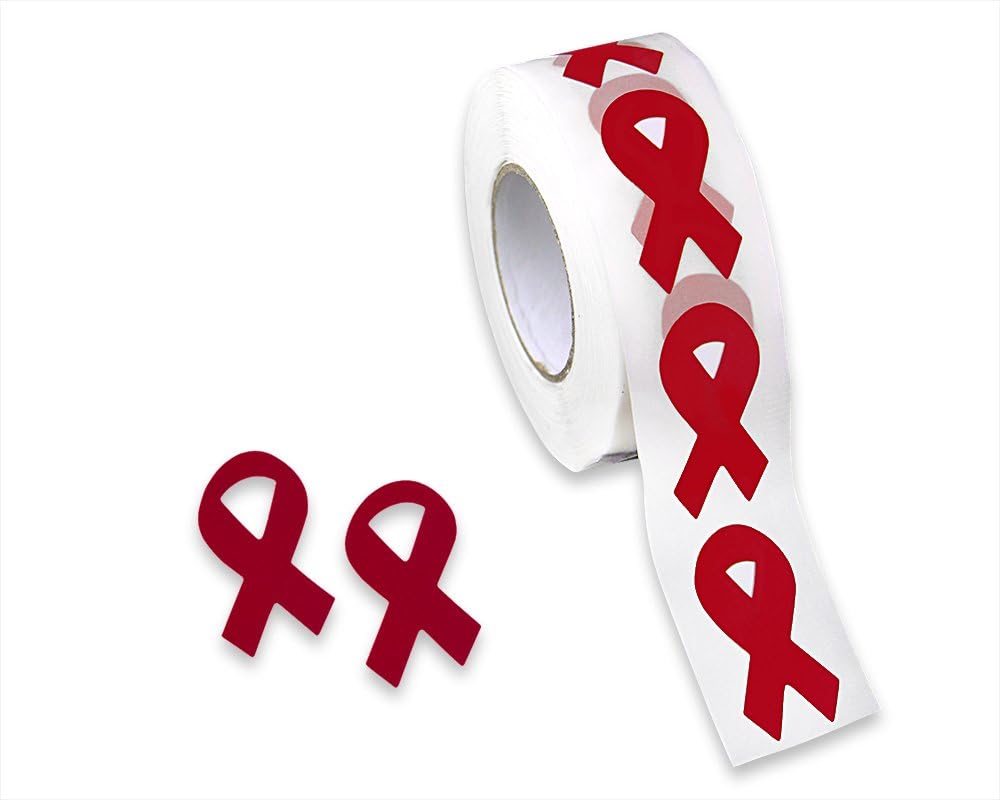 Amazon.com: 500 AIDS HIV Red Ribbon Shaped Stickers - Red Awareness ...